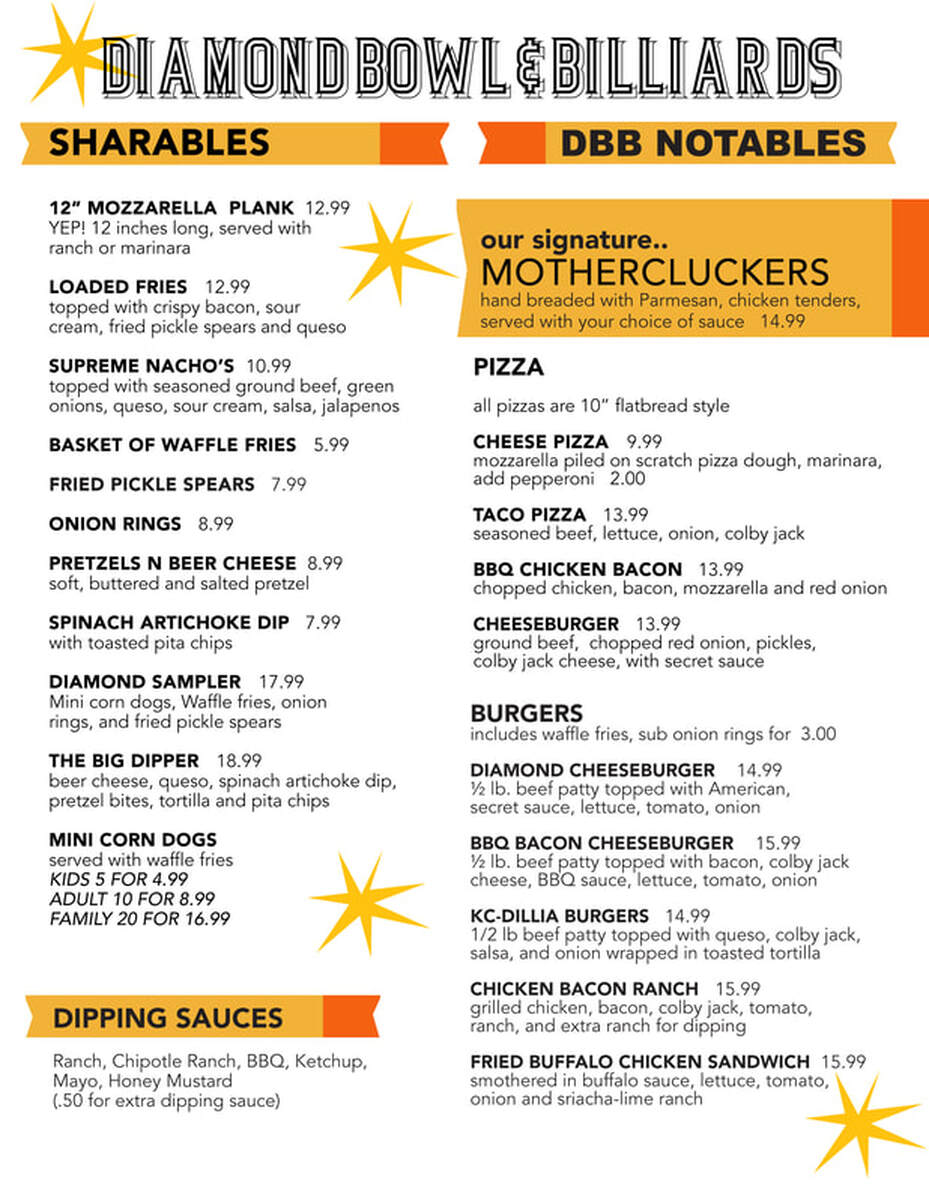MENU | Diamond Bowl & Billiards