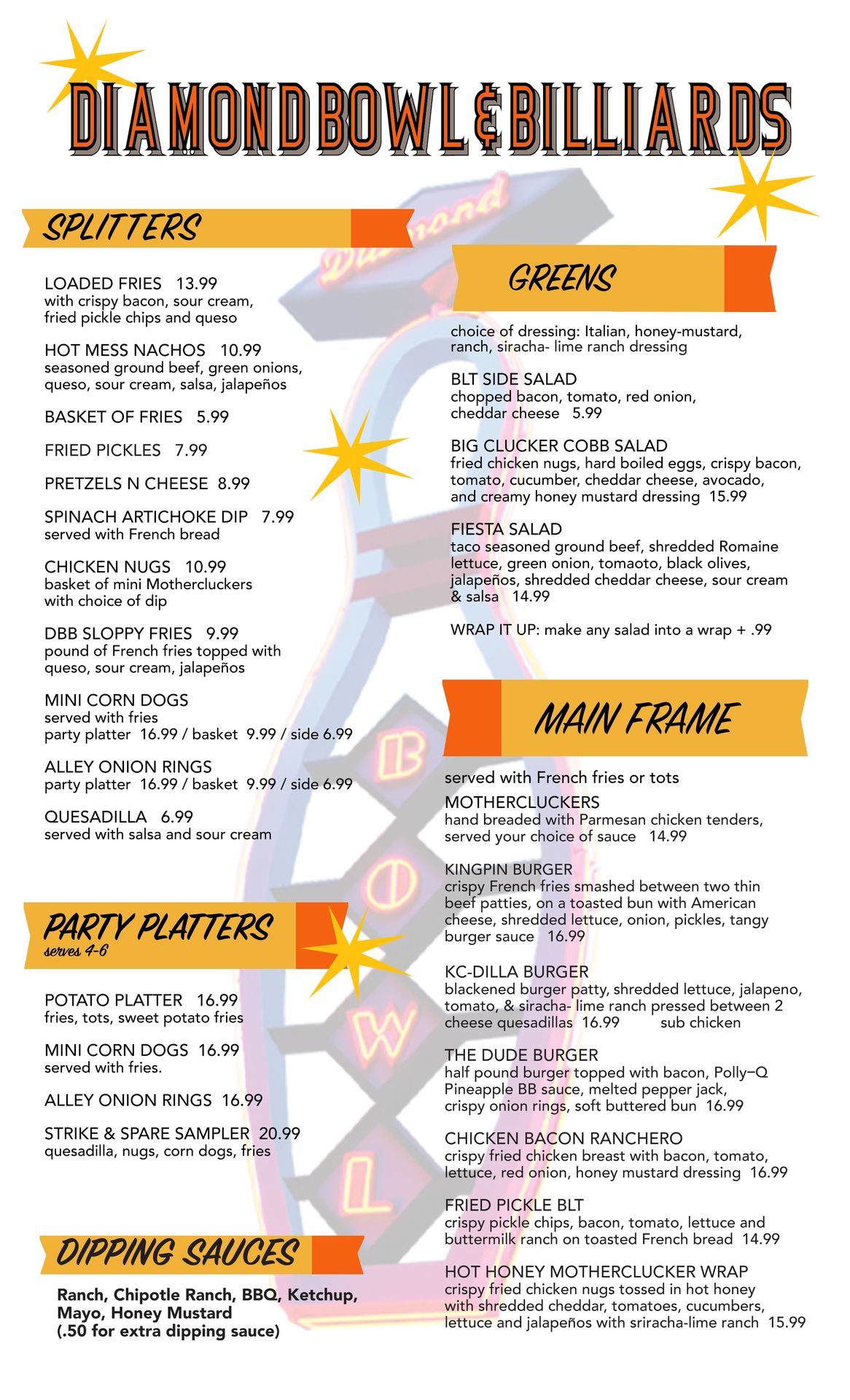 MENU | Diamond Bowl & Billiards