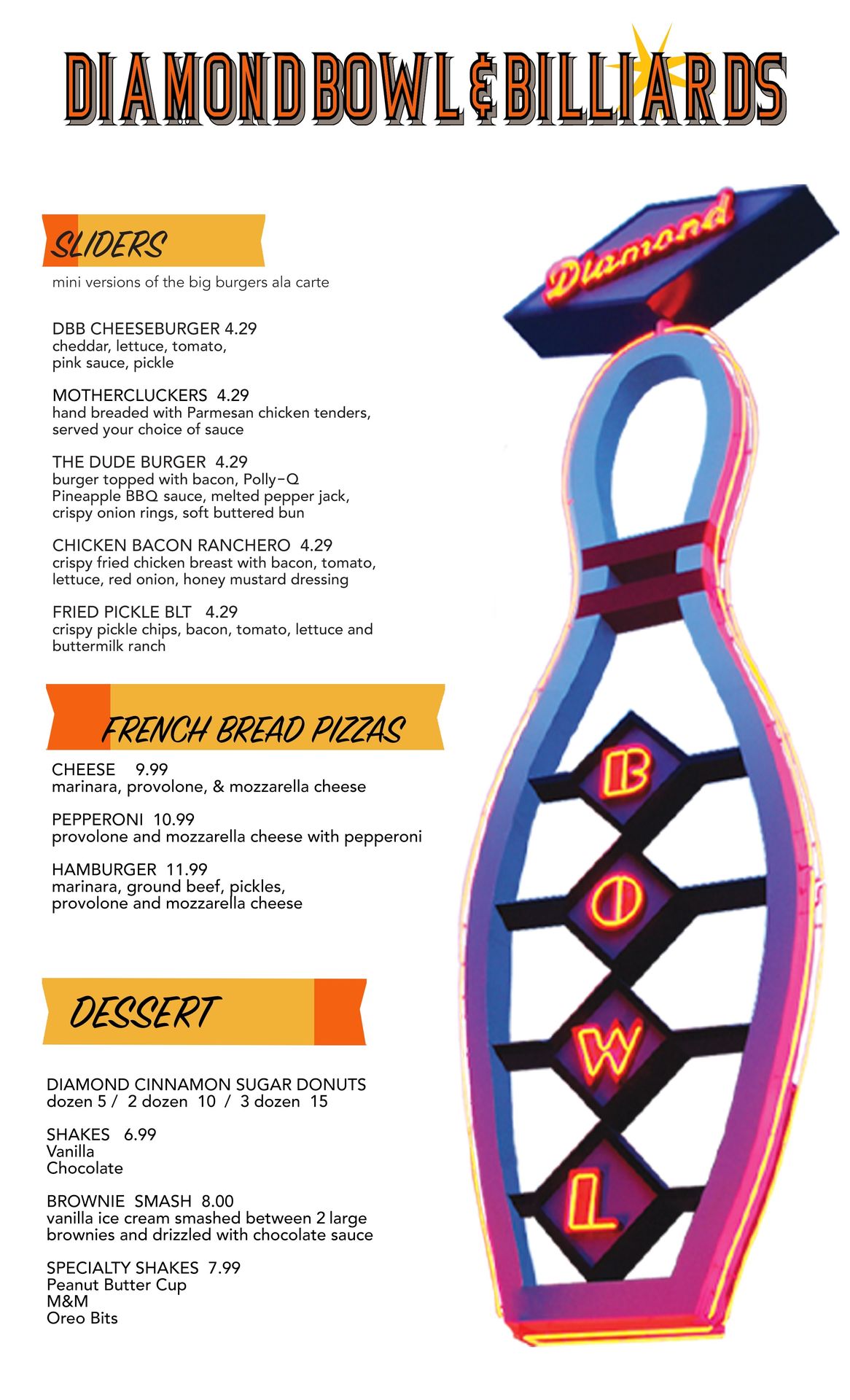 MENU | Diamond Bowl & Billiards